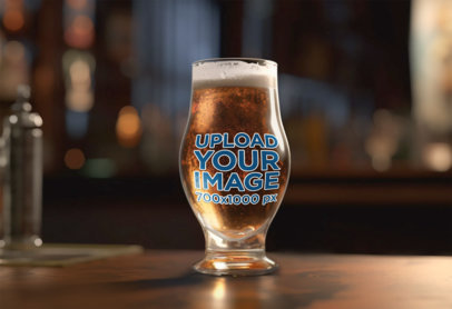 Placeit - AI-Generated Mockup of a Beer Glass Placed on a Bar Counter