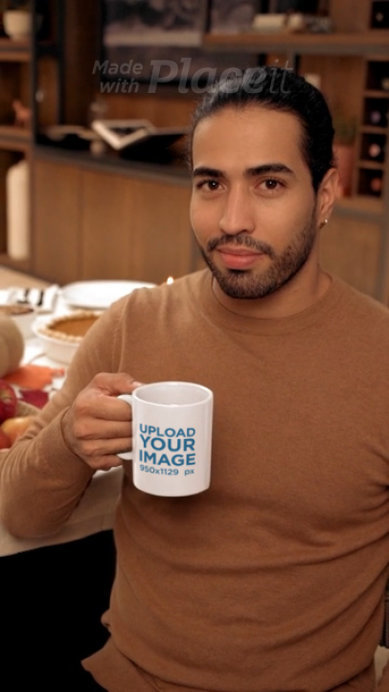 Placeit - Video of a Bearded Man Holding an 11 Oz Coffee Mug in a ...