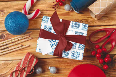 Placeit - Wrapping Paper and Gift Card Mockup Featuring a Present and a ...