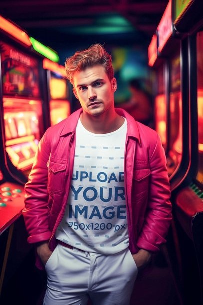 Placeit - AI-Created Mockup of a Man in an 80s-Inspired Look Wearing a ...