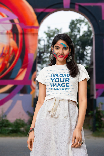 Placeit - Crop Top Mockup Featuring a Woman with Colorful Powders on ...