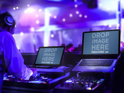 Placeit - DJ Set With Macbook and Sony Vaio Mockup Template
