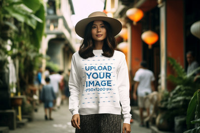 Placeit - Mockup of an AI-Generated Woman Wearing a Round-Neck ...