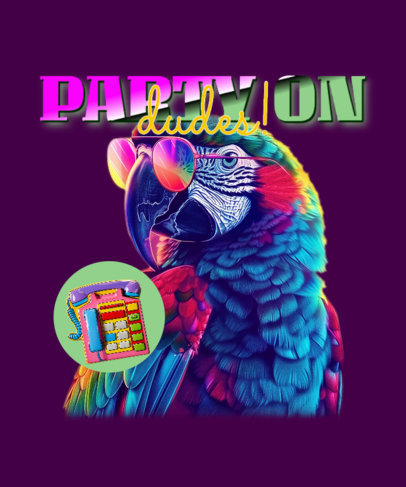 Placeit - Neon T-Shirt Design Generator Featuring a Parrot with Sunglasses