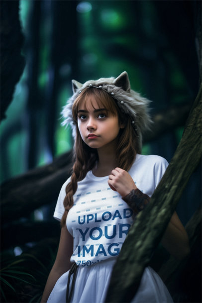 Placeit - Round-Neck T-Shirt Mockup Featuring an AI-Created Young Woman ...