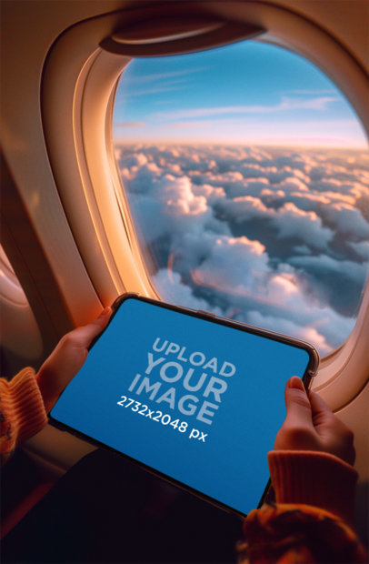 Placeit - AI-Generated Mockup of a Person Using an iPad in a Plane