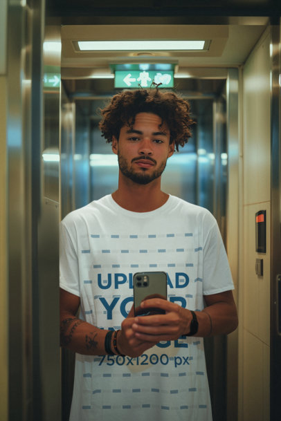 Placeit - T-Shirt Mockup of an AI-Created Man with Tattoos Taking a ...