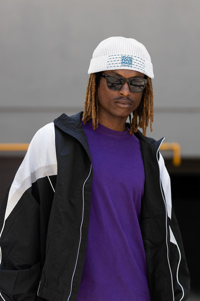 Placeit - Fisherman Beanie Mockup Featuring a Man Wearing a Street Style