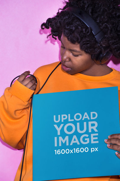 Placeit - Vinyl Album Cover Mockup Featuring a Woman Listening to Music ...