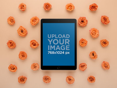Placeit - Studio Set Mockup of an iPad Surrounded by Flowers