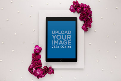 Placeit - Mockup of an iPad with Dark Purple Flowers