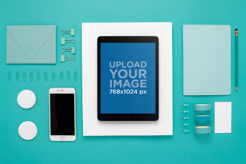 Placeit - Mockup Featuring an iPad on a Flat Lay Background