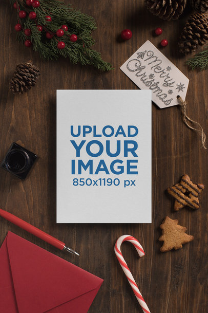 Placeit - Merry Mockup of a Christmas Card with a Candy Cane