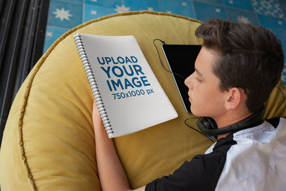 Placeit - School Notebook Mockup Featuring a Young Boy at Home Looking ...