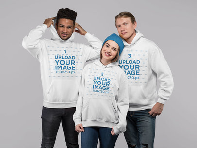 Placeit - Mockup of a Group of Three Friends Wearing Hoodies