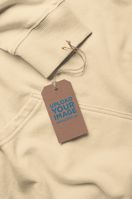 Placeit - Brand Tag Mockup Attached to a Hoodie Sleeve