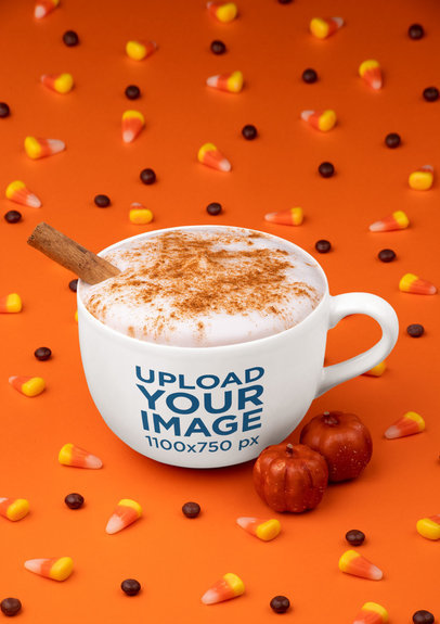Placeit - Mockup of a 24 oz Mug Surrounded by Halloween Candy