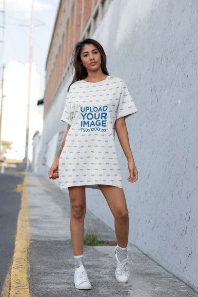 Placeit - Shift Dress Mockup of a Woman on the Street
