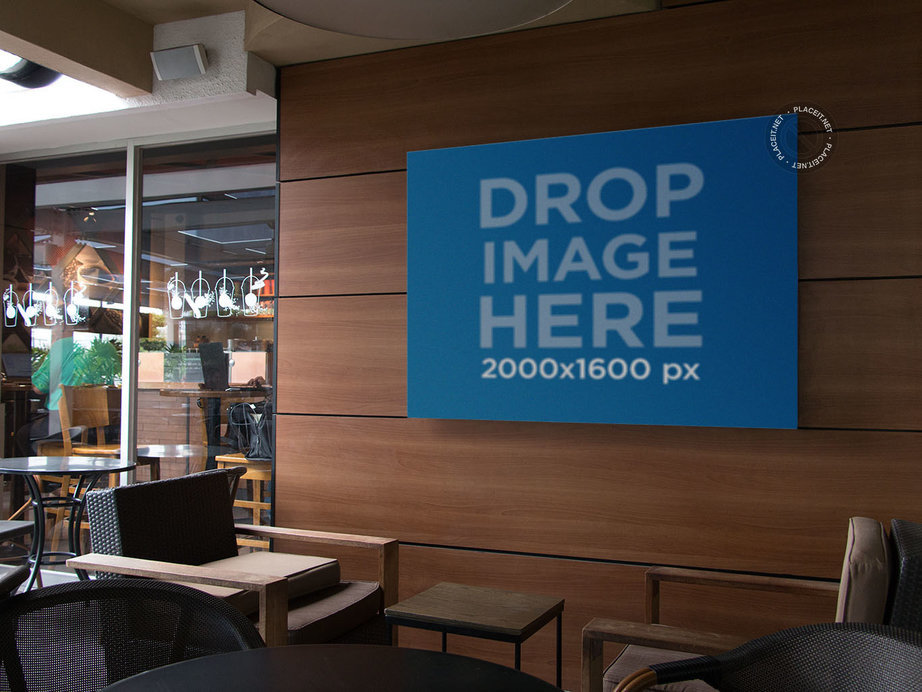Placeit - Horizontal Banner Mockup on a Coffee Shop Wall