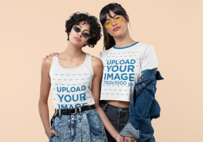 Placeit - Mockup of Two Cool Women Wearing a Tank Top and a Ringer Tee