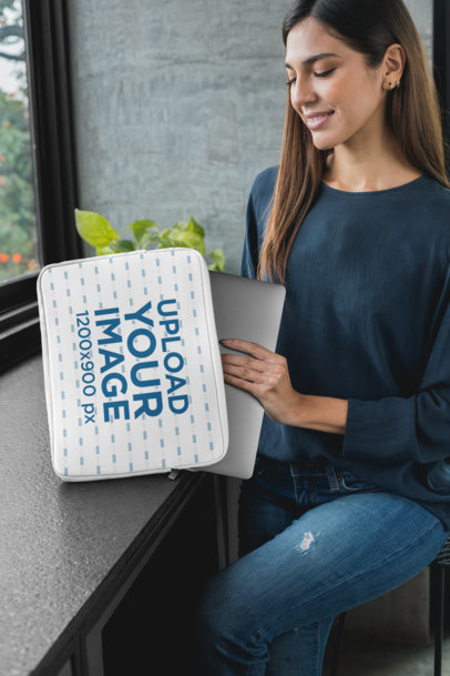 Placeit - Mockup of a Woman Putting Her Computer into a Laptop Sleeve