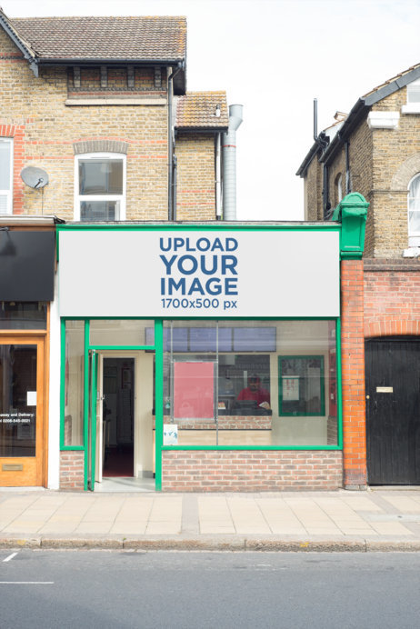 Placeit - Storefront Banner Mockup on a Green Store