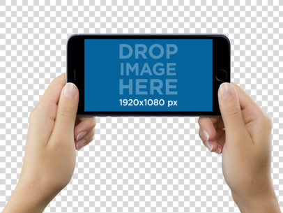Placeit - Horizontal iPhone 6 Plus Held with Both Hands Mockup