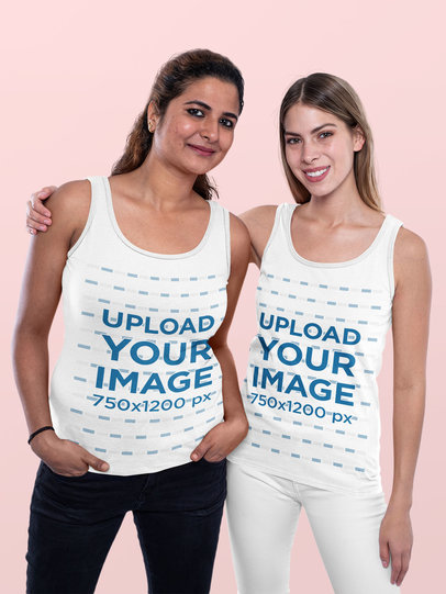 Placeit - Mockup of Two Women Wearing Tank Tops in a Studio