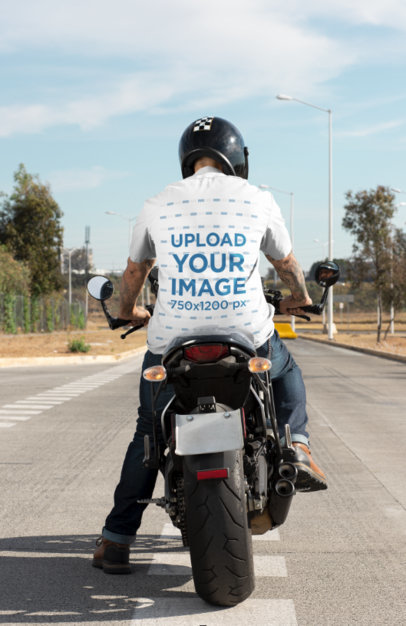 Placeit - Back View Mockup of a Biker Riding His Motorcycle with a ...