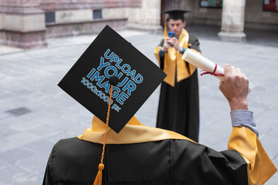 Placeit - Graduation Cap Mockup Featuring a Man Taking a Picture of His ...