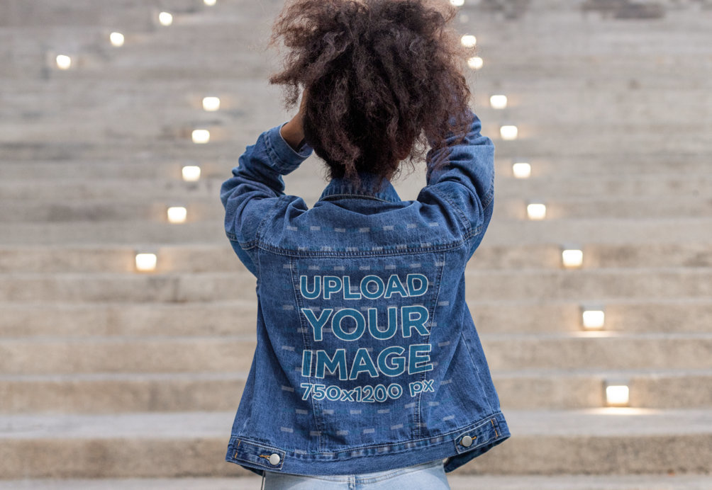 Placeit - Back-View Mockup of a Woman Wearing a Denim Jacket