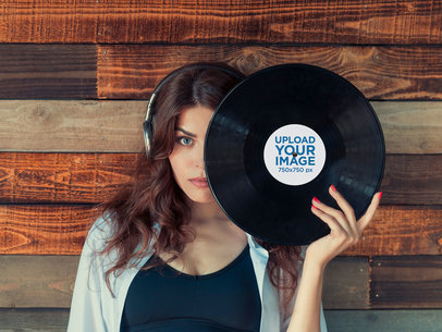 Placeit - Mockup of a Woman Posing with a Vinyl Record
