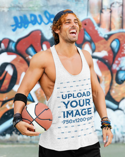 Placeit - Tank Top Mockup of a Muscular Man Enjoying a Basketball Game