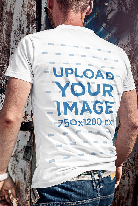 Placeit - Back-View Mockup of a Man Wearing a T-Shirt on a Sunny Day