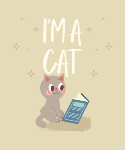 Placeit - T-Shirt Design Template Featuring a Cat Reading