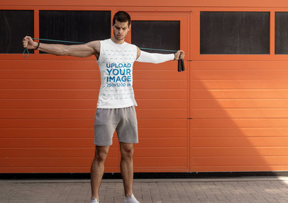 Placeit - Sleeveless Shirt Mockup of a Fit Man with a Jumping Rope