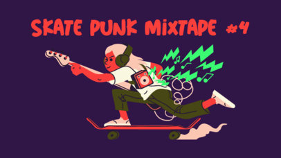 Placeit - Illustrated YouTube Thumbnail Template for a Skate Punk Mixtape