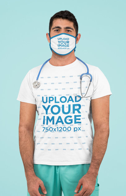 Placeit - T-Shirt Mockup of a Health Professional with a Face Mask in a ...