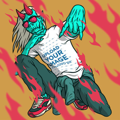 Placeit - Illustrated Mockup Featuring a Swag Devil Wearing a T-Shirt