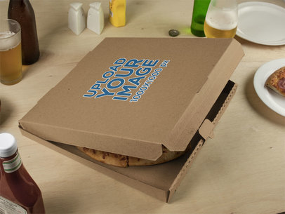Placeit - Pizza Box Template Lying on a Table Just Before Dinner Time