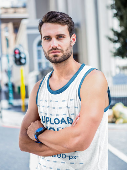 Placeit - Mockup of a Serious Man Wearing a Ringer Tank Top