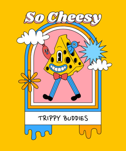 Placeit - Psychedelic T-Shirt Design Template Featuring a Cheese Cartoon