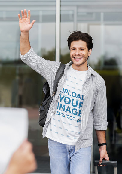 Placeit - T-Shirt Mockup of a Happy Man Arriving at the Airport