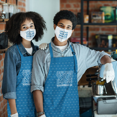 Placeit - Face Mask and Apron Mockup Featuring Two Young Workers