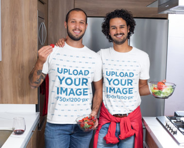 Placeit - T-Shirt Mockup of Two Men Having an Indoor Date
