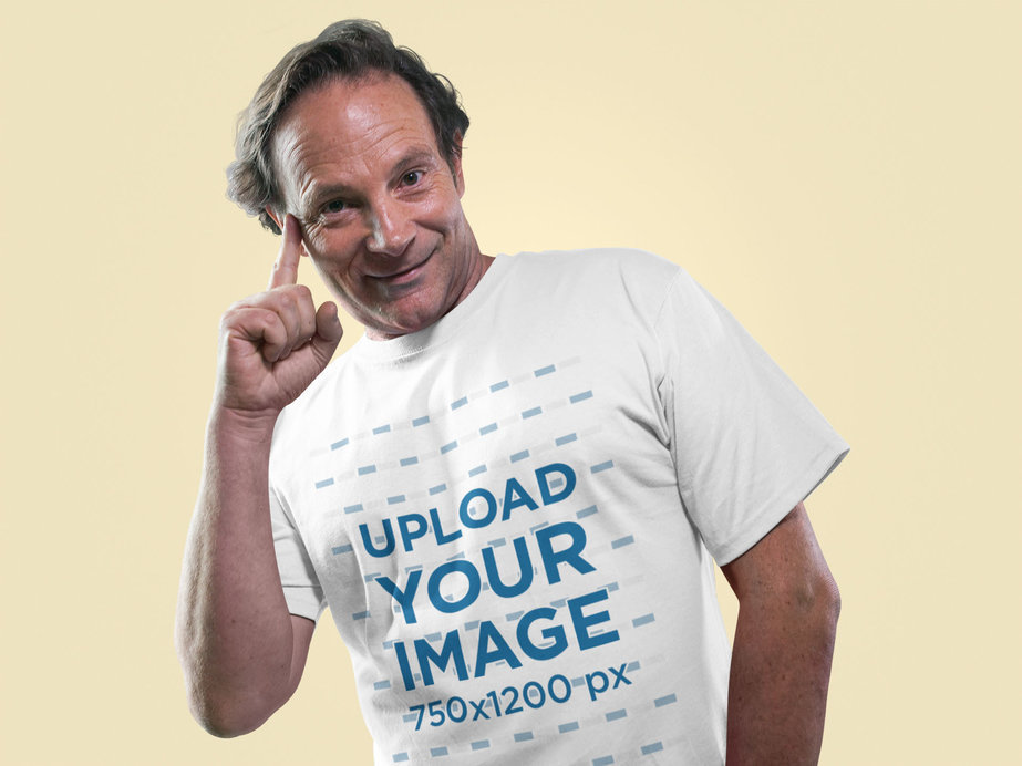 Placeit - Mockup of a Middle Aged White Man Wearing a Tshirt Template ...