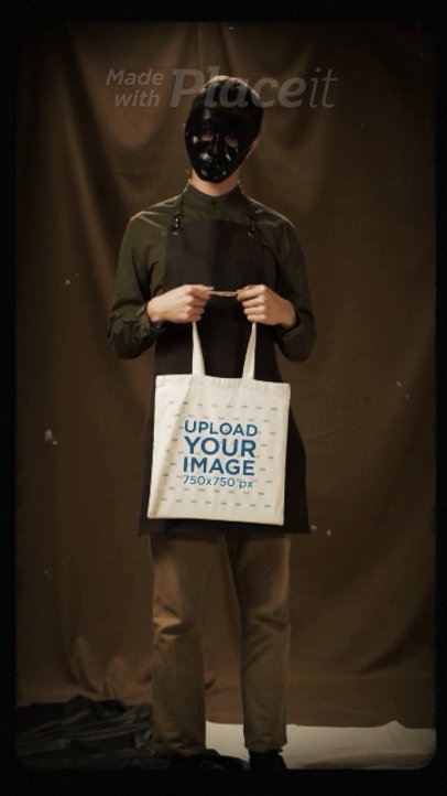 Placeit - Vintage Tote Bag Video Featuring a Man With a Creepy ...