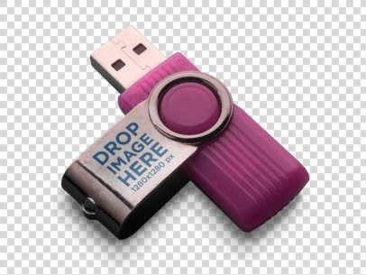 Placeit - Purple USB Flash Drive Mockup Lying on a Transparent Surface